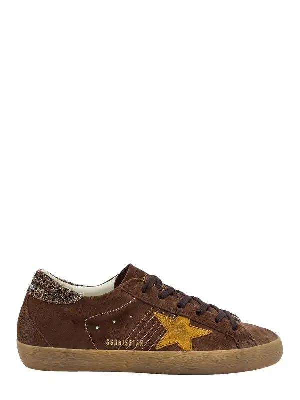 GOLDEN GOOSE Super-star Glittered Suede Sneakers - Brown