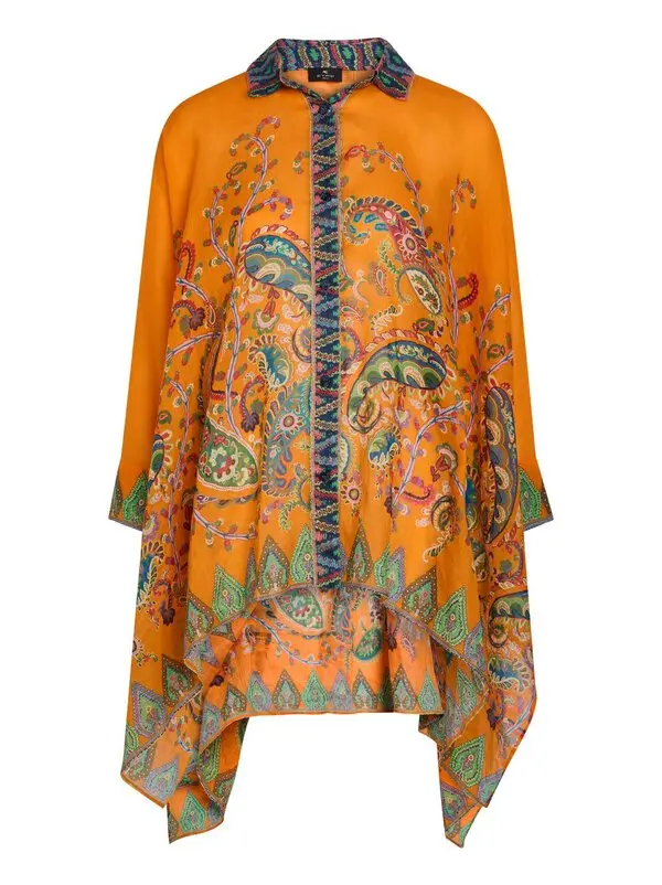 Etro Paisley-print Asymmetric Ramie Shirt - Orange