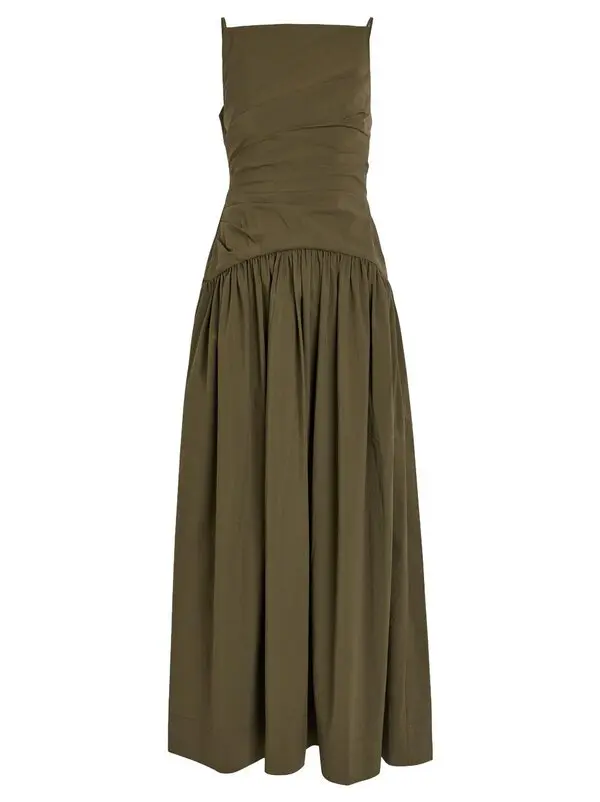 Shona Joy Campbell Ruched Cotton-blend Maxi Dress - Green