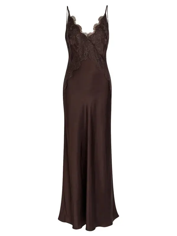 Shona Joy Simona Lace-trim Satin Maxi Dress - Dark Brown