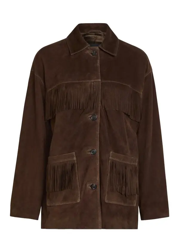 NILI LOTAN Foudre Fringed Suede Jacket - Dark Brown