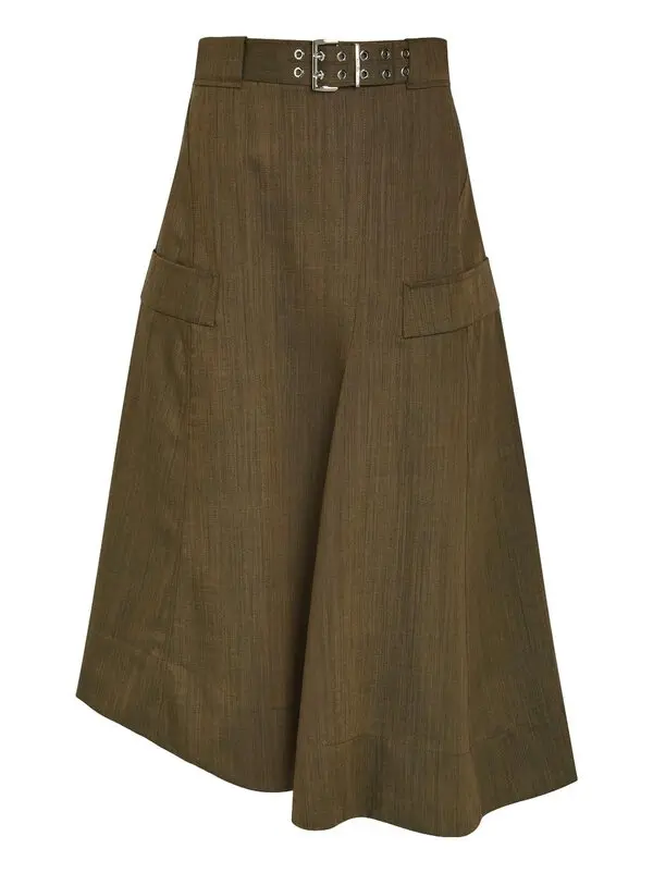 GANNI Wool Midi Skirt - Brown