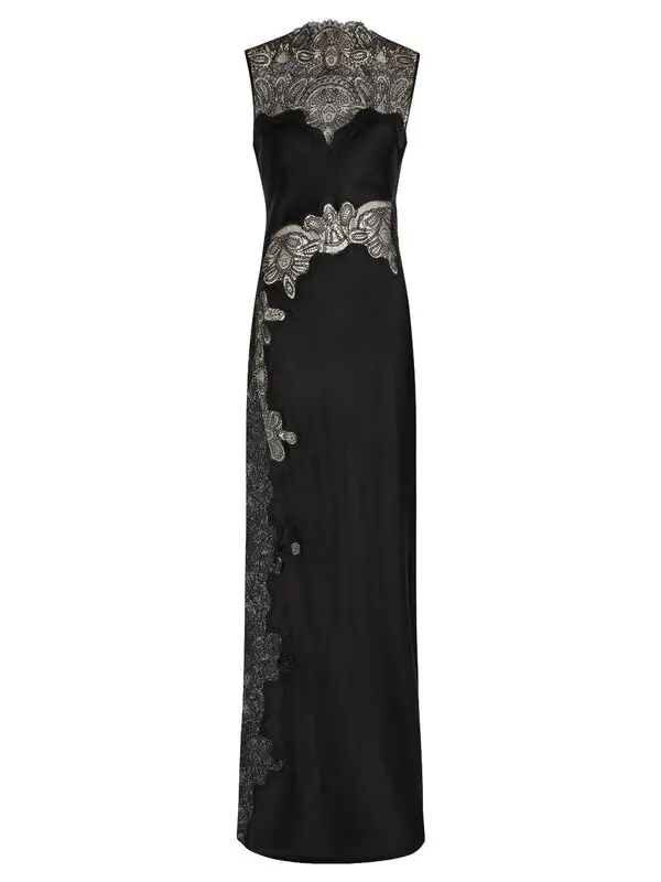 Shona Joy Jamila High-neck Lace Satin Maxi Dress - Black