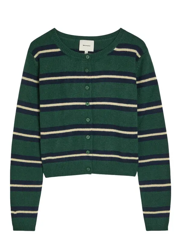 REFORMATION Clara Striped Cashmere Cardigan - Green