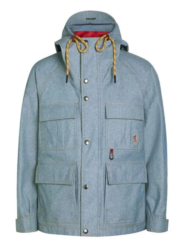 Moncler Waterproof Hooded Denim Field Jacket - Light Blue