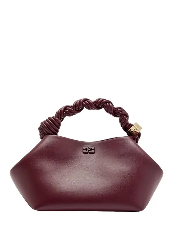 GANNI Small Leather Top Handle Bag - Burgundy