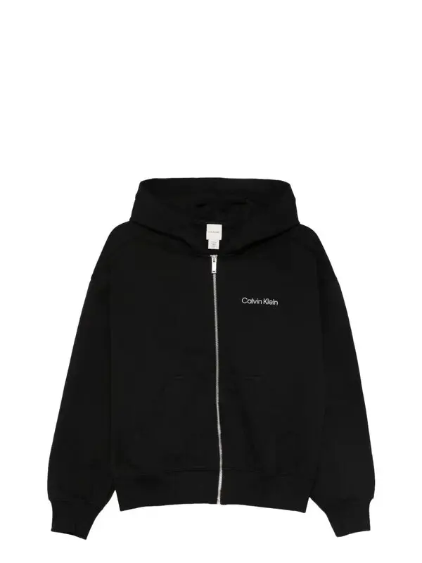 Calvin Klein Logo-embroidered Zip Hoodie - Black