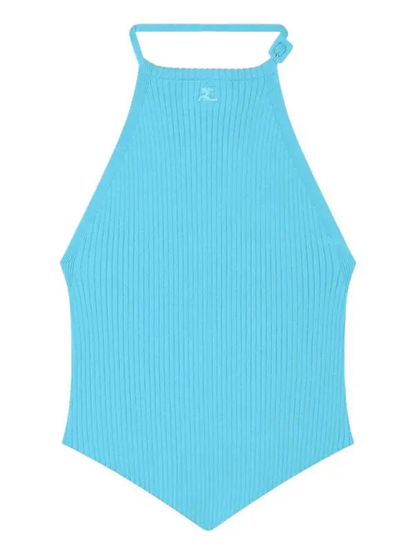 COURREGES Pointy Rib Knit Top - Turquoise
