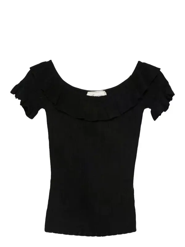 Blumarine Ruffled Ribbed-knit Top - Black