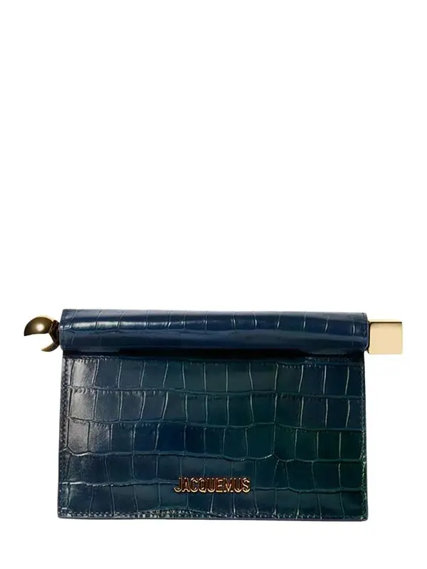 Jacquemus Small Rond Carré Clutch With Croc-effect Texture And Gold-tone Hardware - Blue