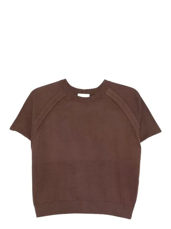 NUDE Ribbed-trim Short-sleeve Top - Brown