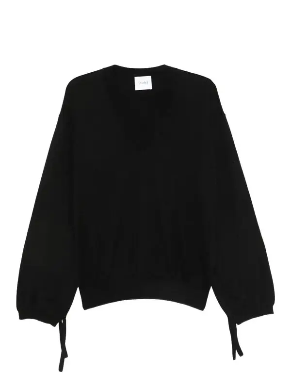 NUDE Tie-cuff V-neck Sweater - Black