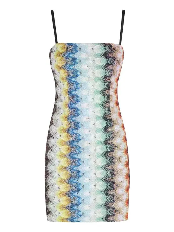 Missoni Square-neck Zigzag-pattern Mini Dress - Blue