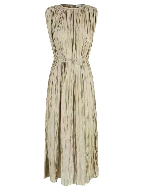 ROBERTO COLLINA Pleated Drawstring Midi Dress - Neutrals