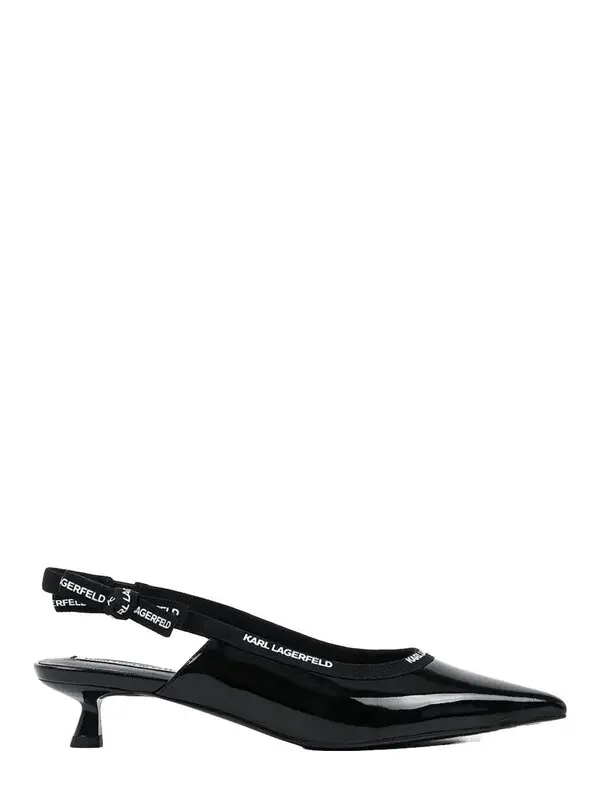 Karl Lagerfeld Leather Heeled Slingback Pumps - Black