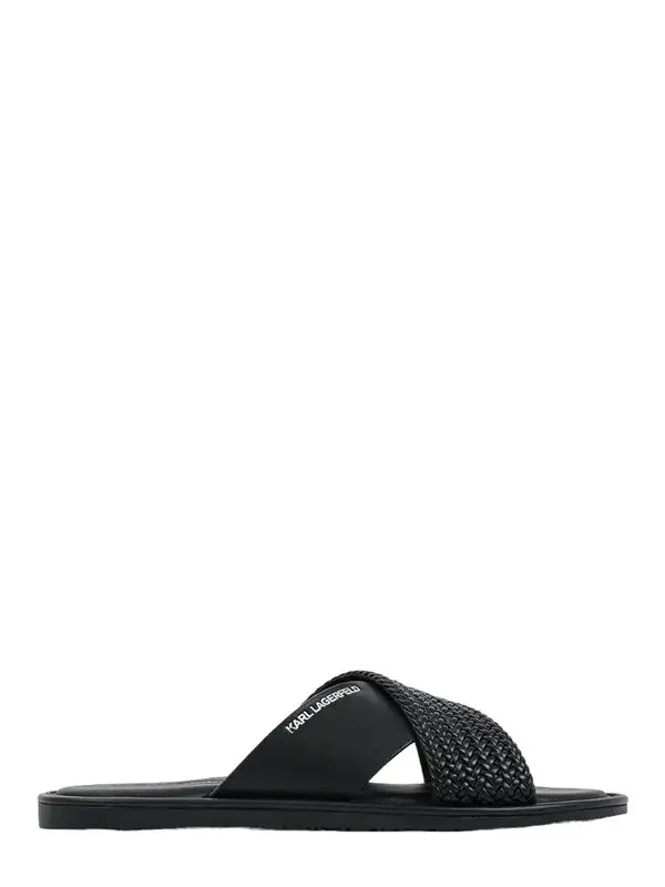 Karl Lagerfeld Woven Crossover-strap Slides - Black