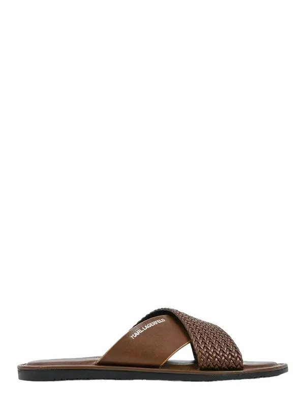 Karl Lagerfeld Woven Crossover Slides - Brown