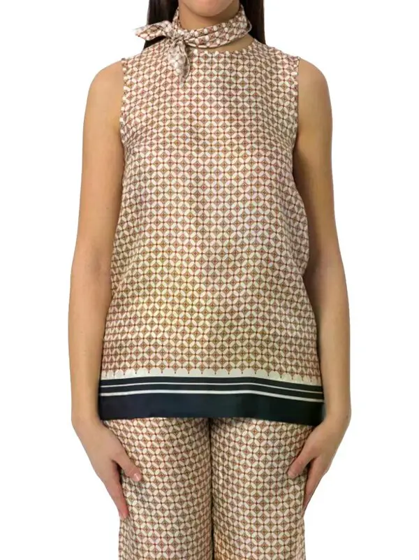 Max Mara Geometric-print Silk Top - Neutrals
