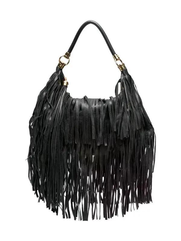 Chloé Fringe Detailed Leather Shoulder Bag - Black