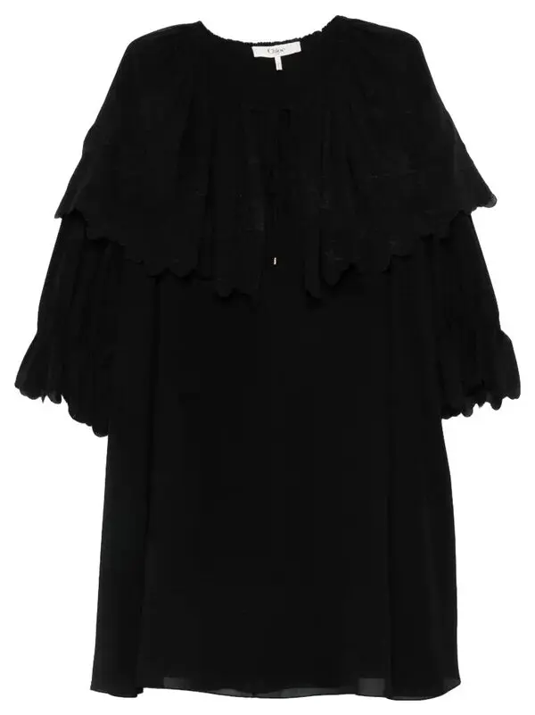 Chloé Embroidered Scalloped-edge Dress - Black