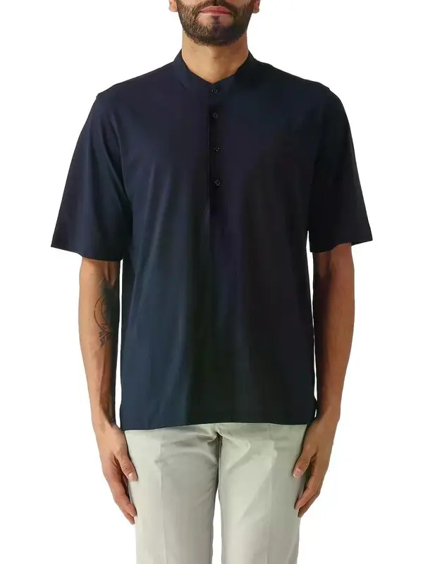 Herno Band-collar Button-up T-shirt - Blue