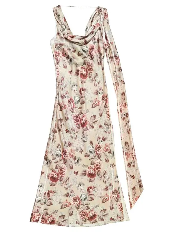 Acne Studios Floral-print Cowl-neck Dress - Neutrals