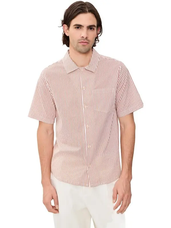 ASHER Rick Striped Camp Shirt - Terra Cotta Stripe