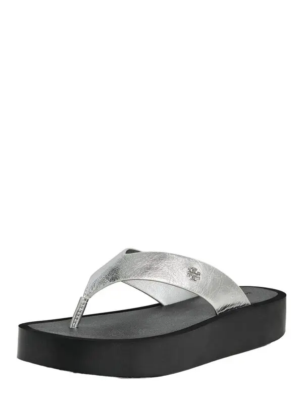 Tory Burch Leather Platform Flip Flops - Silver/perfect Black