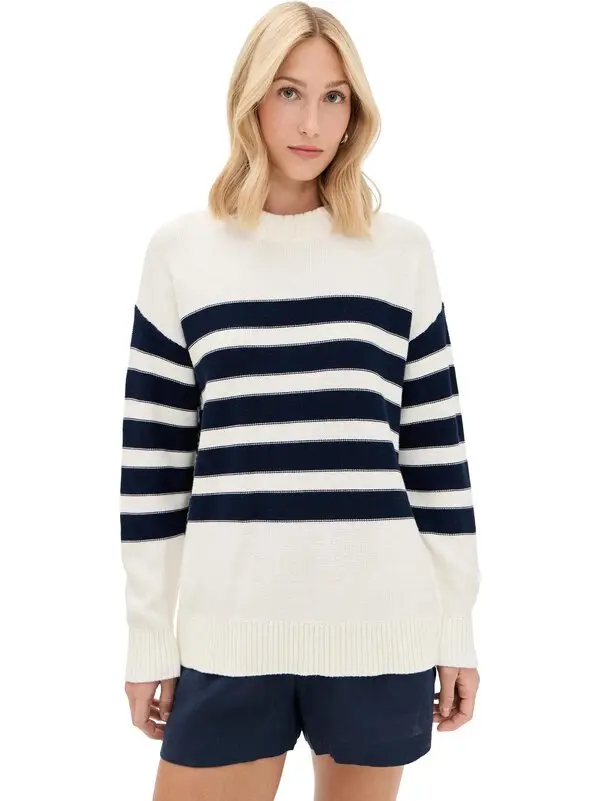 PERFECTWHITETEE Oversized Crew Neck Sweater - Navy/sugar Stripe