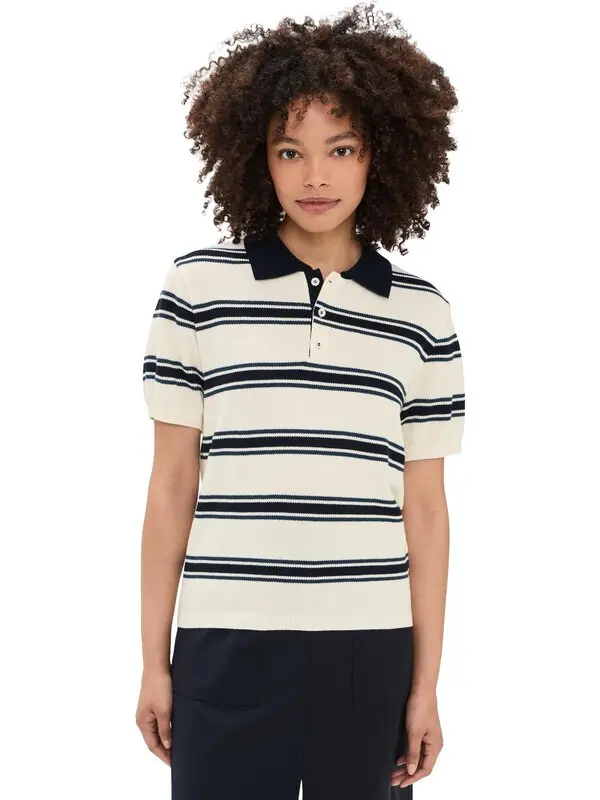 DUNST Striped Polo Knit - Cream/navy