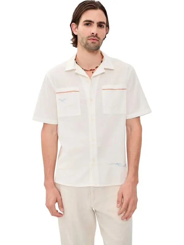 WAX LONDON Summer Applique Didcot Shirt - Ecru