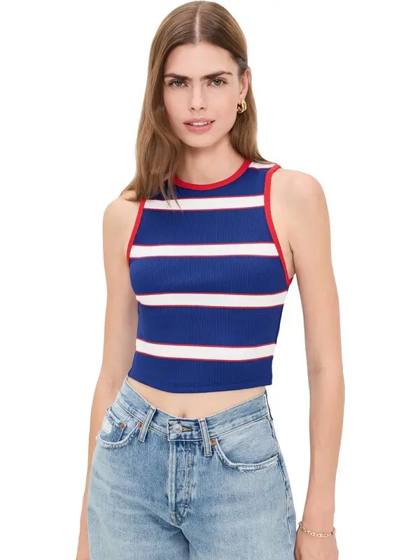 Alice + Olivia Andre Fitted Cropped Tank - Glamour Stripe Carolina Blue