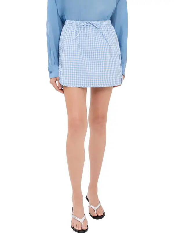 Simkhai Catherine Boxer Gingham Check Skirt - Cloud Gingham
