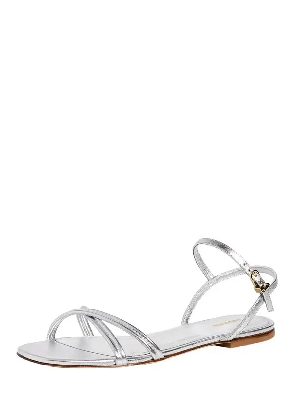Larroude Annie Ankle-tie Leather Sandals - Silver Metallic Leather