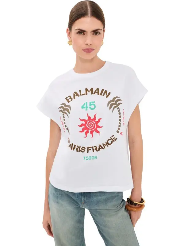 Balmain Club 45 Boxy Jersey Tee - Blanc/multicolore