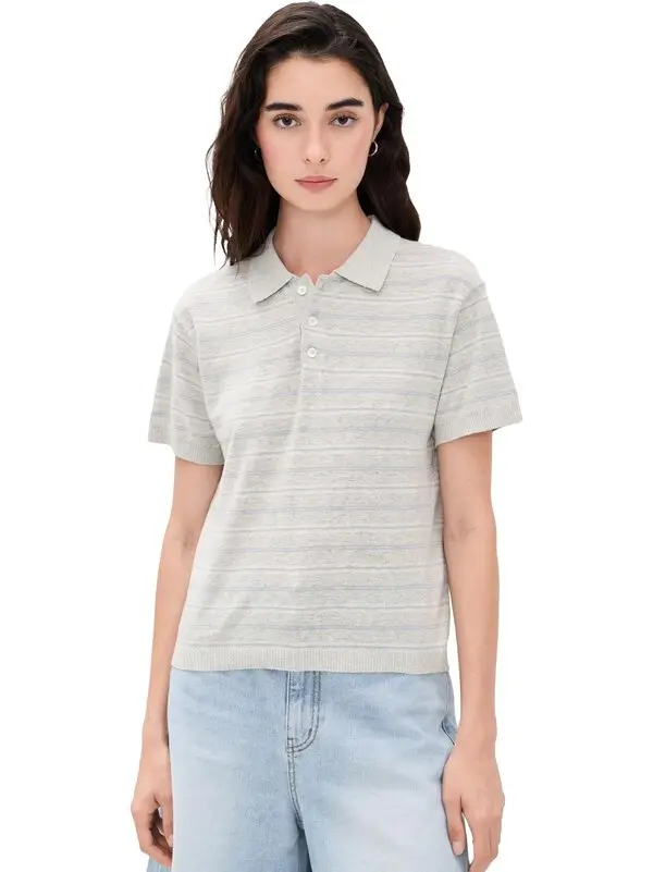 DUNST Linen Striped Polo Knit - Grey/soft Blue