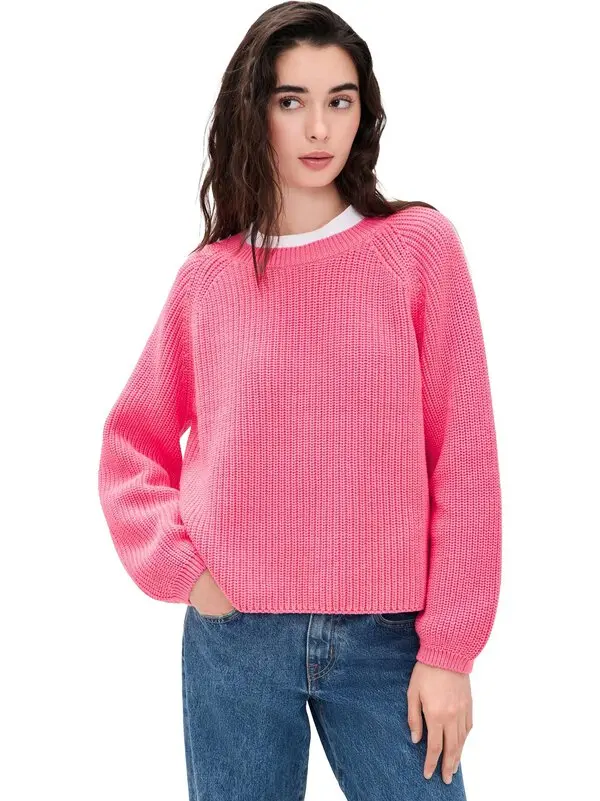 Closed Crew Neck Chunky Knit Sweater - Peony Pink
