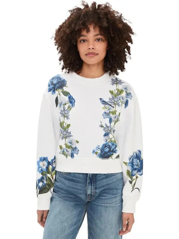 Alice + Olivia Embellished Crew Neck Sweatshirt - American Beauty Off White