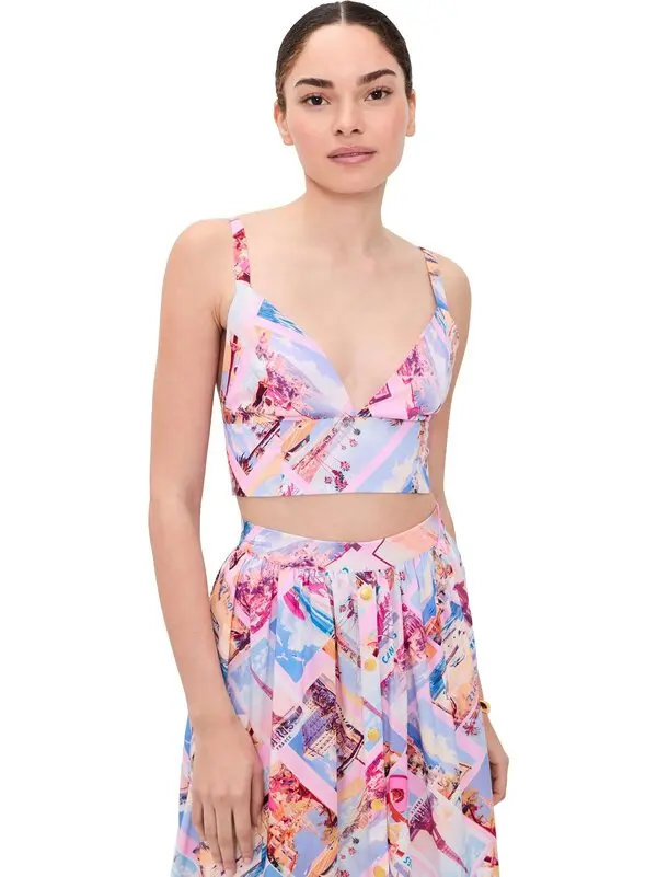 L'Agence Kaori Bralette With Scenic Postcard Print - Pink Postcard Print