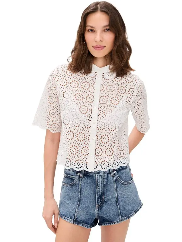 FRAME The Petal Eyelet Shirt - White