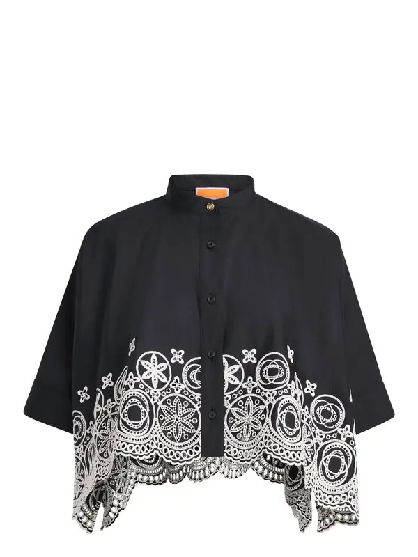 La DoubleJ Cotton Embroidered Cropped Shirt - Black
