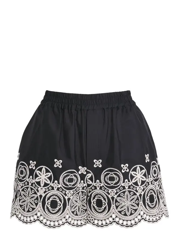 La DoubleJ Cotton Embroidered Shorts - Black