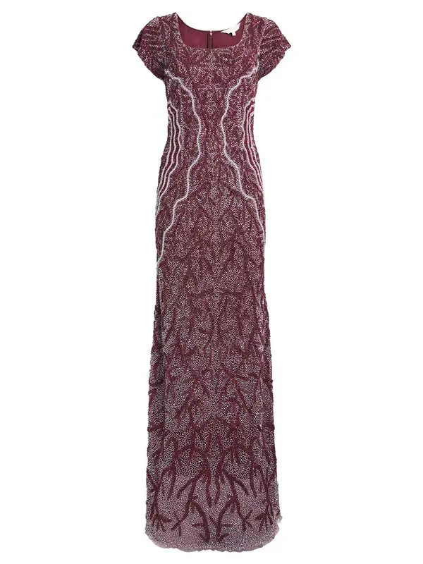 RAISHMA Beaded Short-sleeve Gown - Burgundy