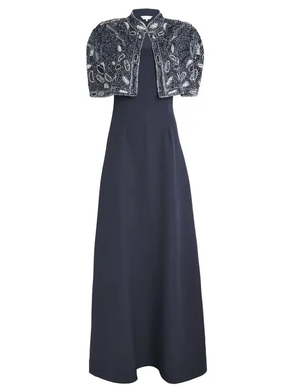 RAISHMA Embellished Giselle Cape Gown - Navy