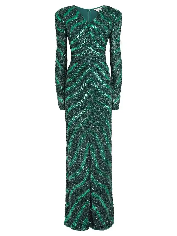 RAISHMA Embellished V-neck Eliana Gown - Green