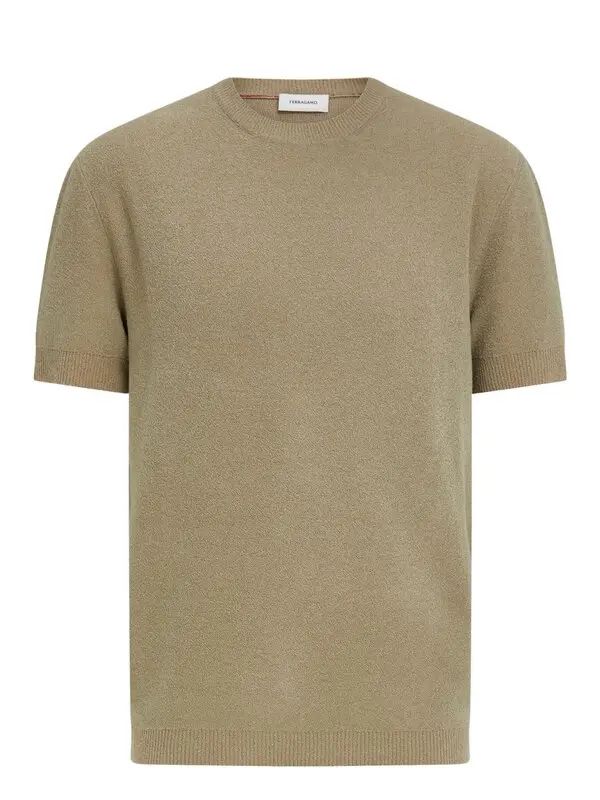 FERRAGAMO Short Sleeve Knitted Top - Beige