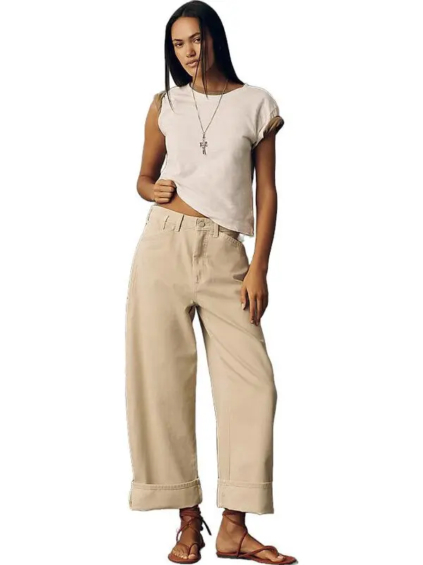 PILCRO Regenerative Cotton High Rise Barrel Jeans - Light Sand
