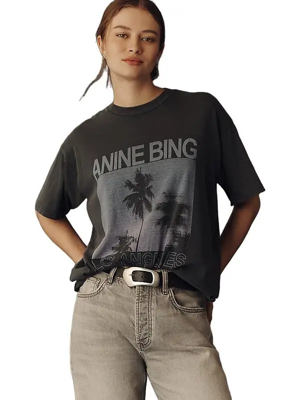 ANINE BING Cade Palm Trees Graphic Tee - Washed Black