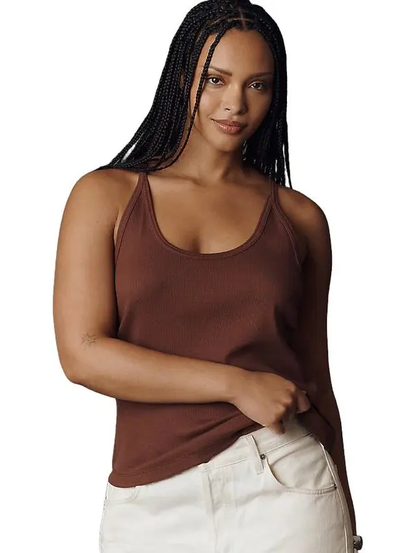 PILCRO Sunsette Ribbed Strappy Tank Top - Cappuccino