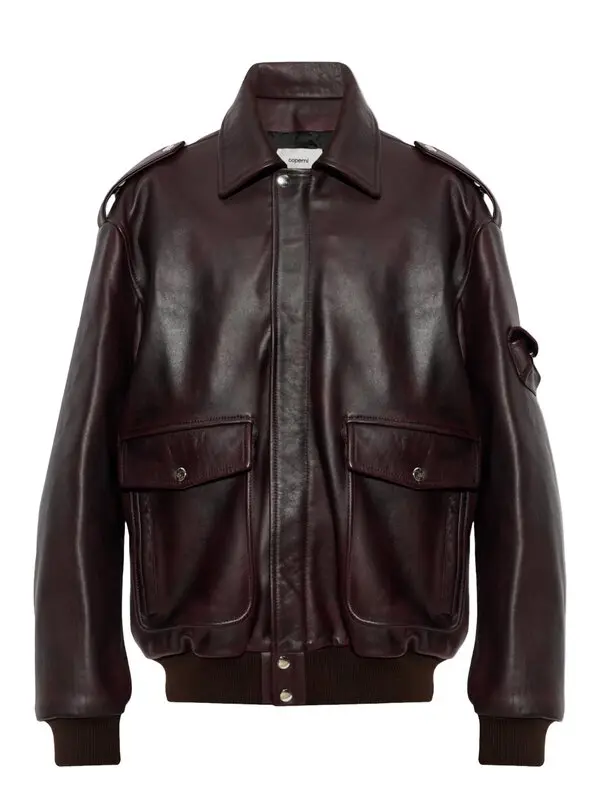 Coperni Leather Bomber Jacket - Burgundy